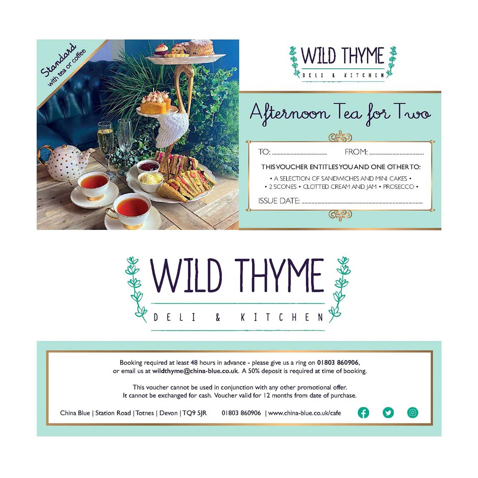 Afternoon Tea for Two Voucher - At Wild Thyme Deli & Kitchen